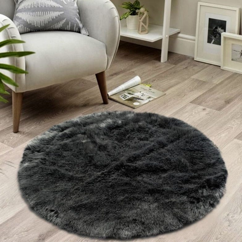 Charcoal Grey Round Fur 80X80 CM – Gaba Official Rug Store Online In ...